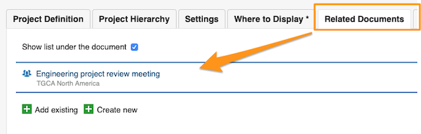 How to link a related document to an action