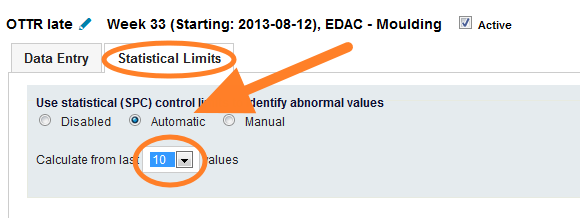 How to enable statistical control limits