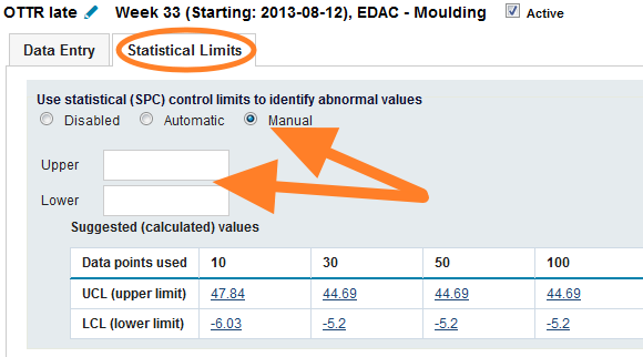 How to enable statistical control limits