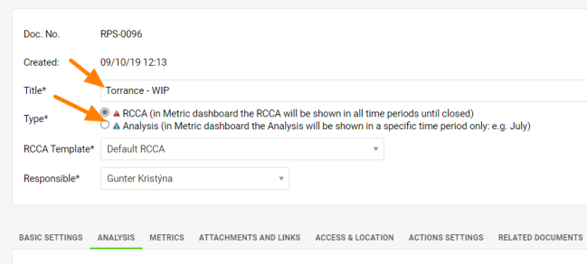 How to create new RCCA and link it to a particular metric