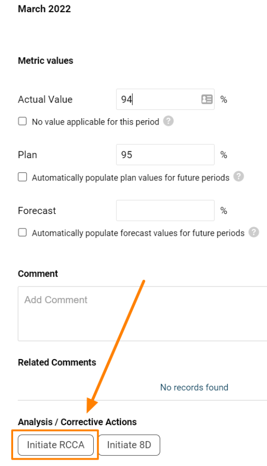 How to launch RCCA directly from a metric dashboard